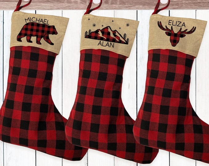 Christmas at the Cabin Rustic Stockings With Embroidered Name Tag- You ...