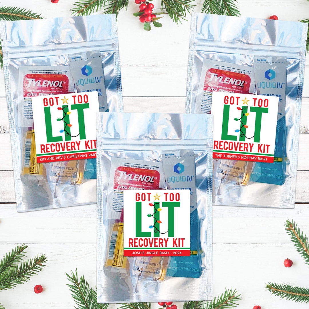 Christmas Hangover Recovery Kit Labels - Custom Holiday Survival Kit ...