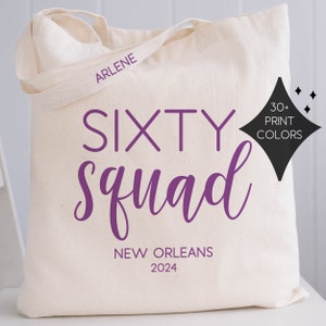 Hello Sixty Tote Bags - Custom Birthday Squad Totes - 60th Birthday ...