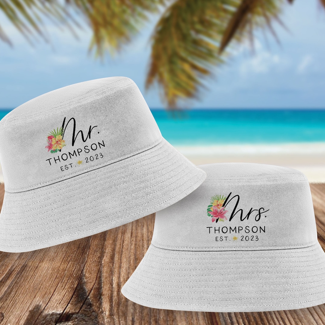 Mr. and Mrs. Bucket Hats for Honeymoon - Beach Wedding Hats - Tropical ...