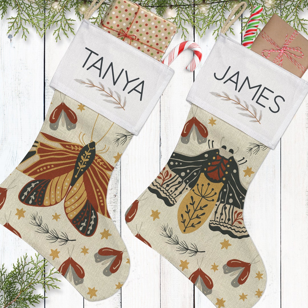 Personalized Stocking With Moth or Butterfly, Custom Linen Stocking ...