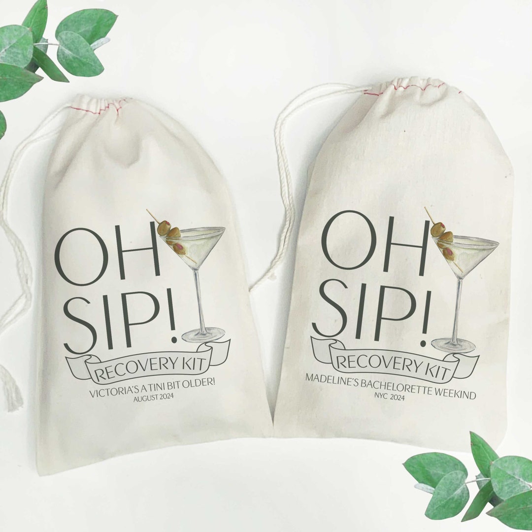 Martini Favor Bags - Oh Sip Recovery Kit Bags - Custom Cocktail Favors ...