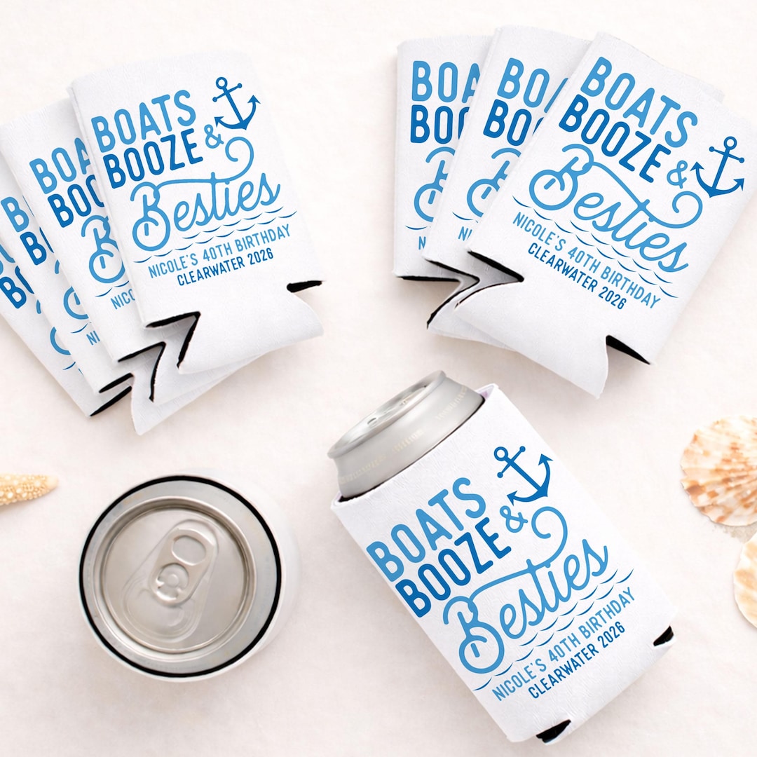 Custom Boats Booze & Besties Can Coolers | Nautical Bachelorette and ...