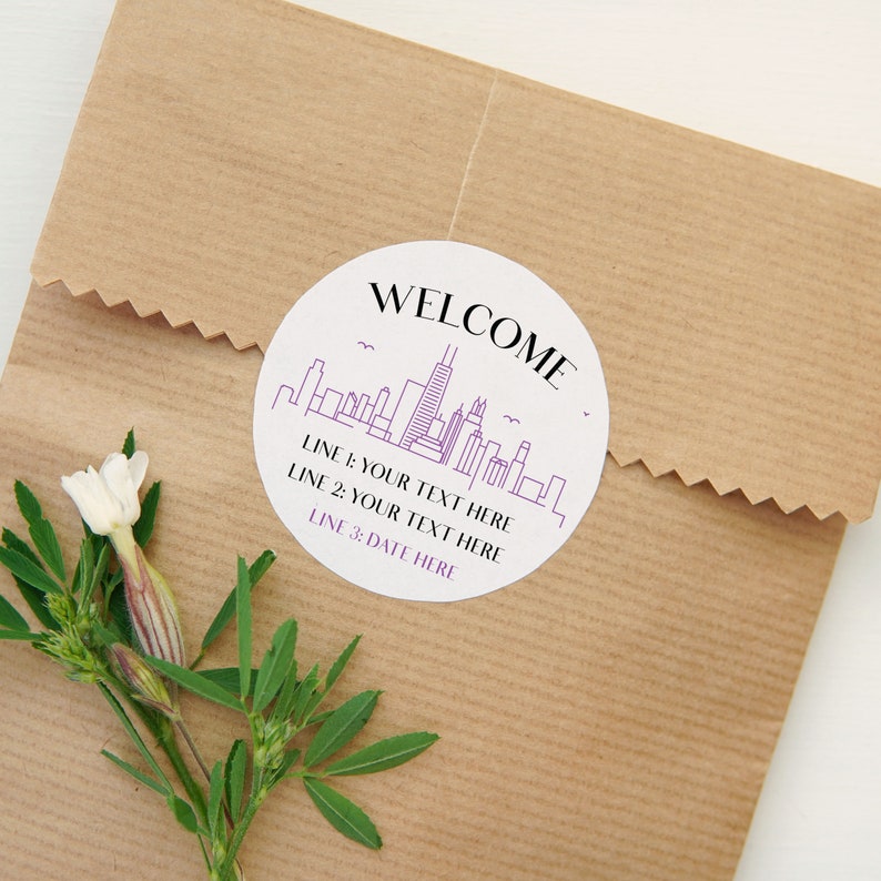 Chicago Wedding Welcome Labels - Custom Chicago Skyline Party Favor ...