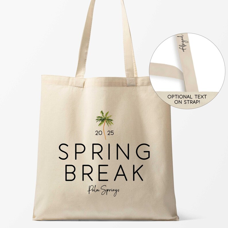 Spring Break Palm Tree Custom Destination Tote Bags, Beach Party Bags ...