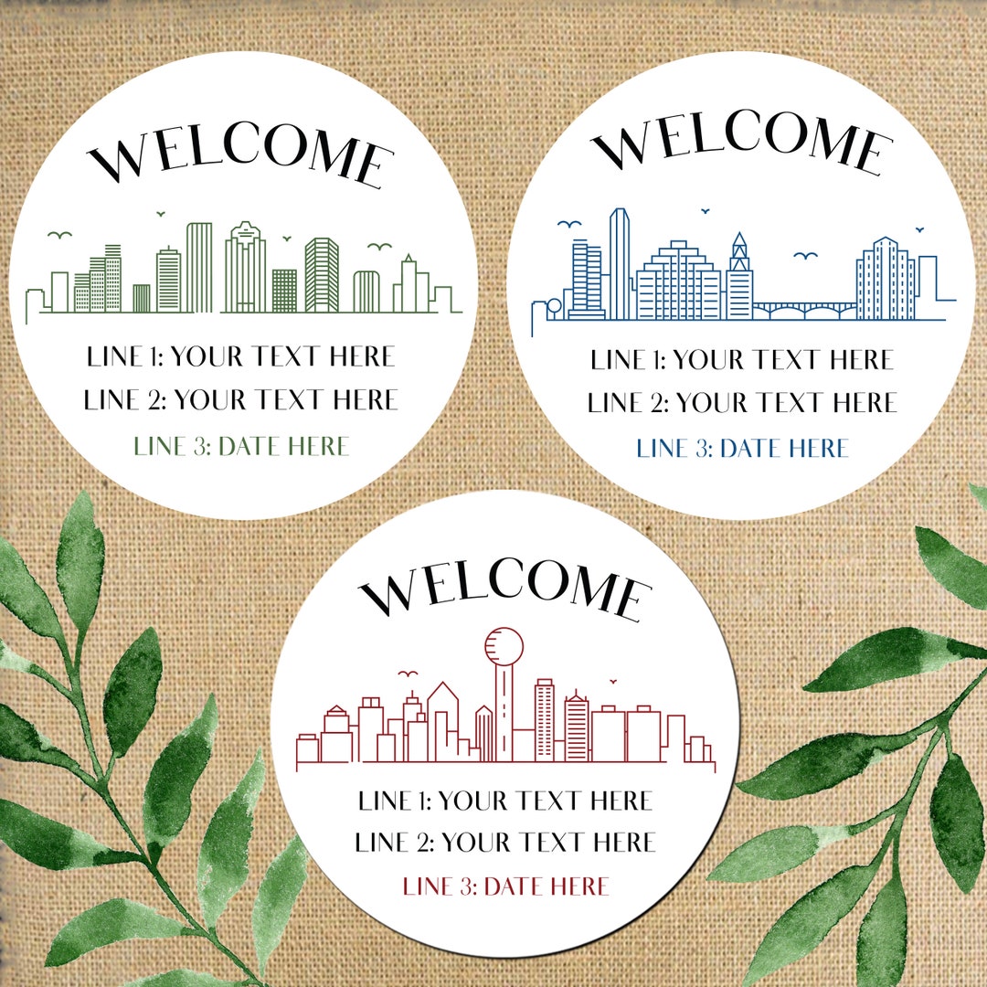 Custom Texas Wedding Welcome Bag Labels - Dallas or Austin Skyline ...