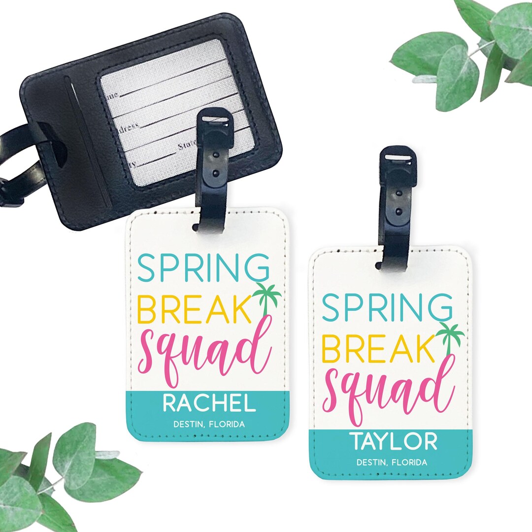 Spring Break Squad Custom Luggage Tag, Beach Vacation Favors, Tropical ...