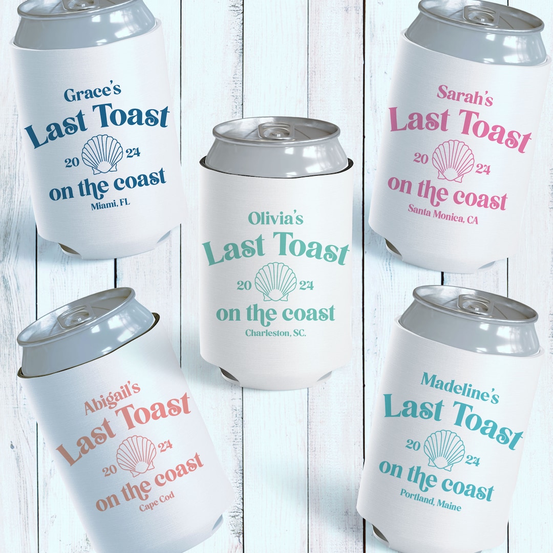 Last Toast on the Coast Can Coolers - Coastal Bachelorette Party Favors ...