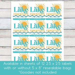 Custom Lake Essentials Labels + Resealable Bag Kit, Camping Birthday or ...