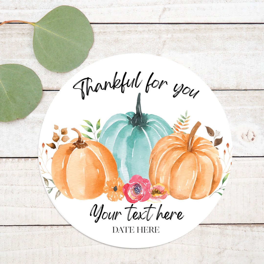 Thanksgiving Favor Labels, Custom Autumn Watercolor Pumpkin Stickers ...