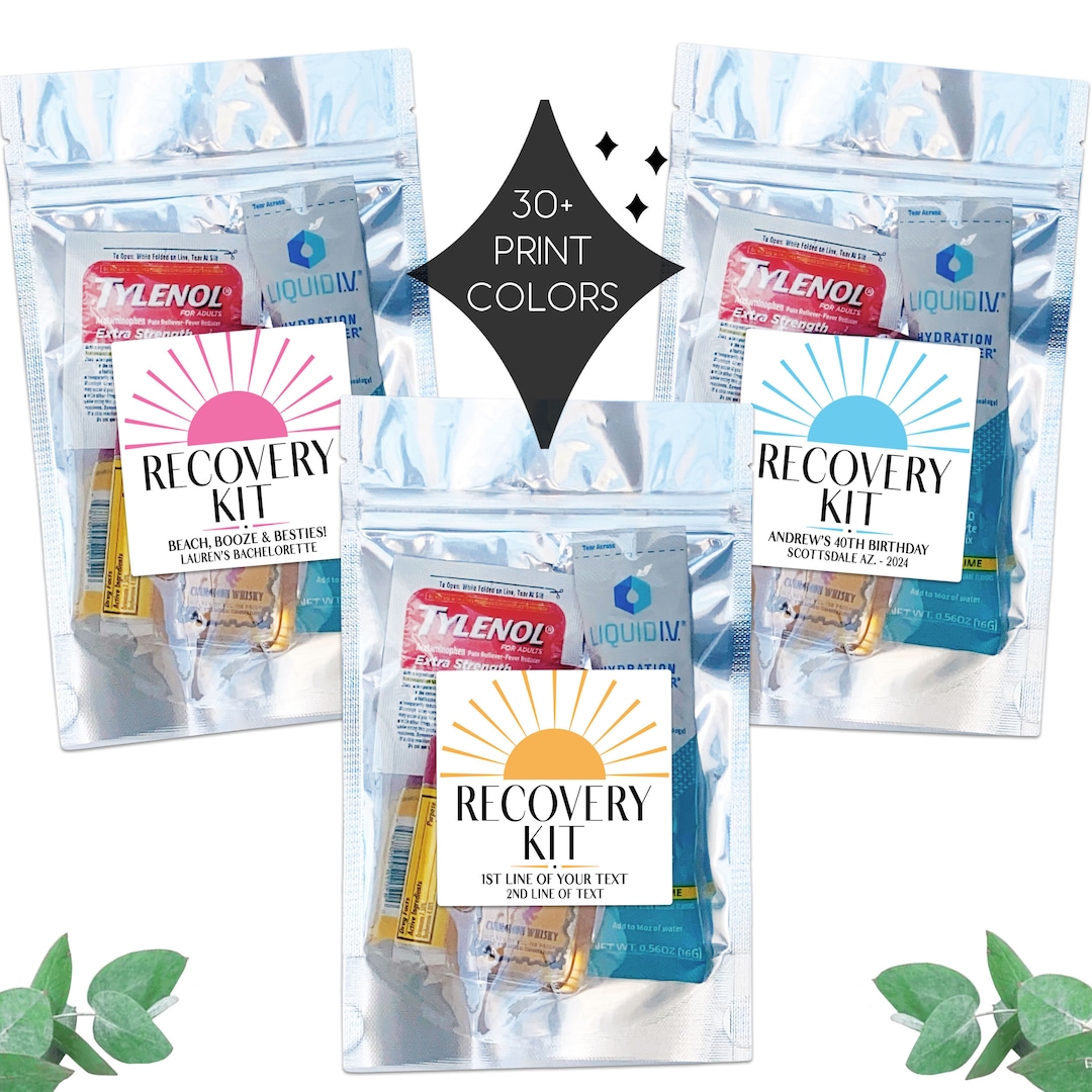 Custom Tropical Recovery Kit Labels + Favor Bags, Destination Wedding ...
