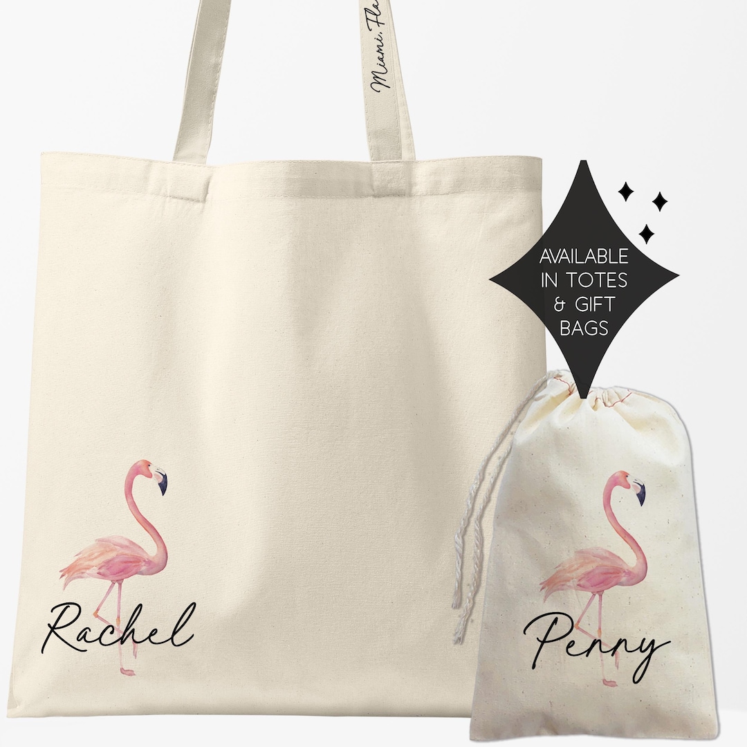 Flamingo Tote Bags With Name, Personalized Bags for Beach Bachelorette ...