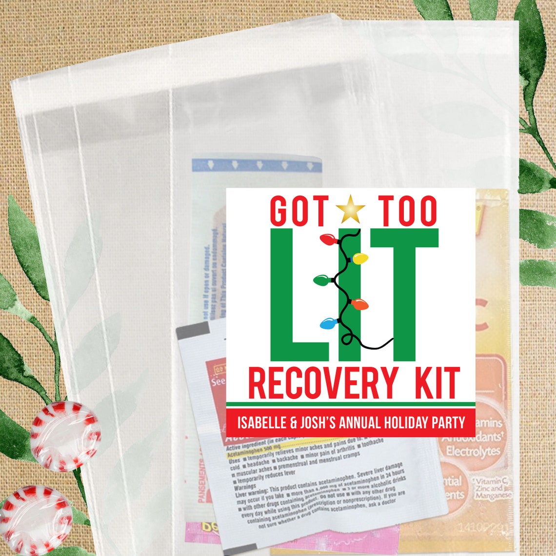 Christmas Hangover Recovery Kit Labels Custom Holiday - Etsy