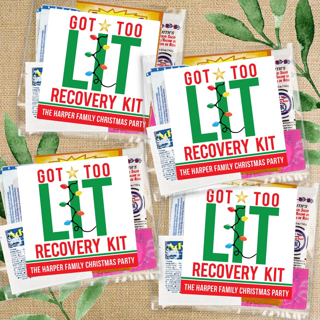 Christmas Hangover Recovery Kit Labels Custom Holiday Survival Kit ...