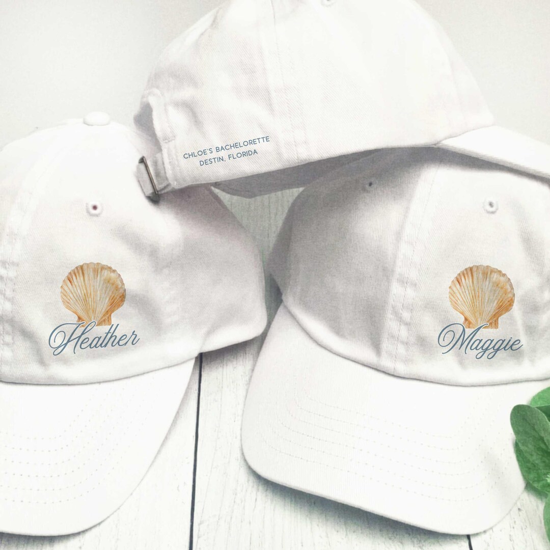 Seashell Hats With Custom Name | Custom Coastal Bachelorette Birthday ...