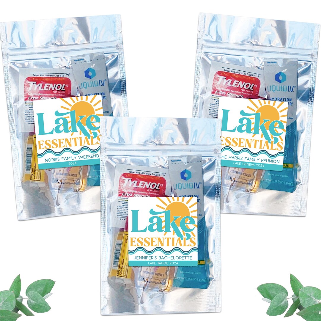 Custom Lake Essentials Labels + Resealable Bag Kit, Camping Birthday or ...