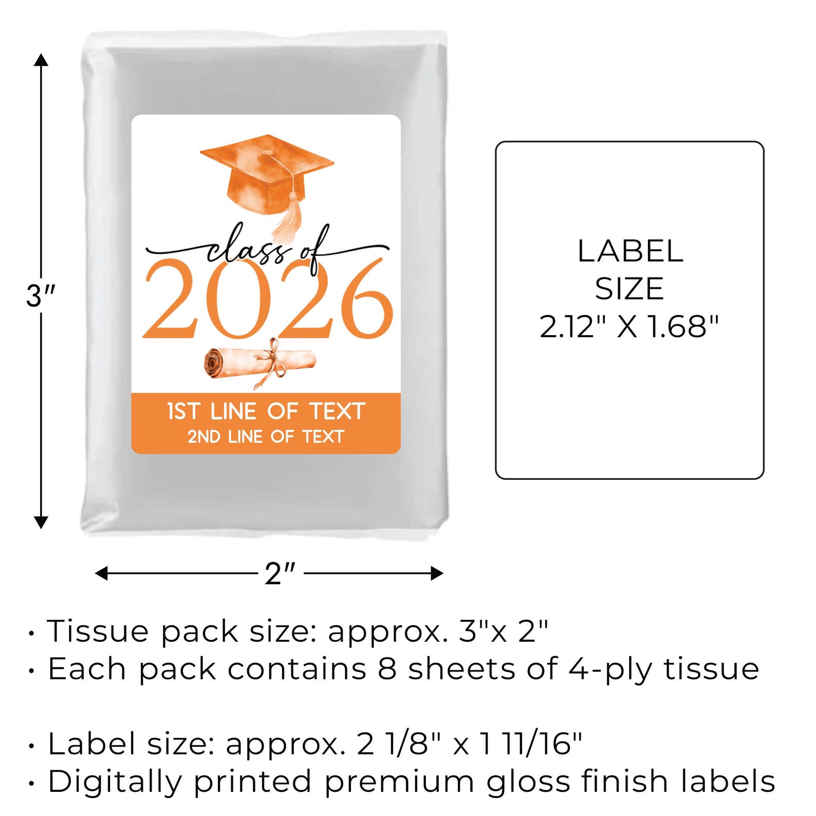 Graduation Tissue Favors + Custom Labels | Set of 15+ Facial Tissue ...