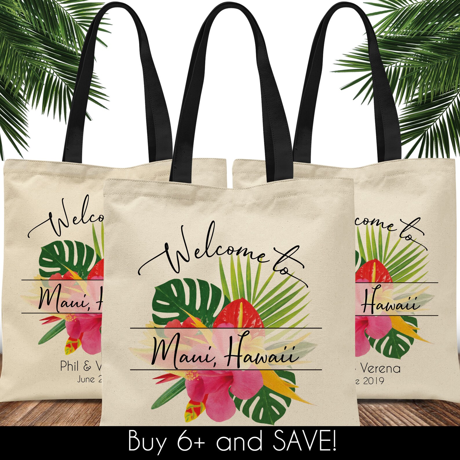 Beach Wedding Favor Bags Custom Personalized Tropical Floral Wedding ...