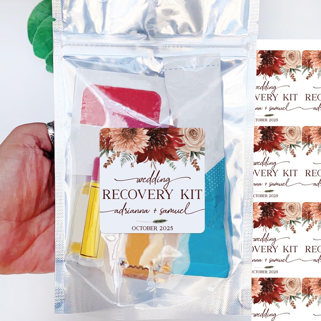 Custom Fall Floral Wedding Recovery Kit Labels + Resealable Bags ...