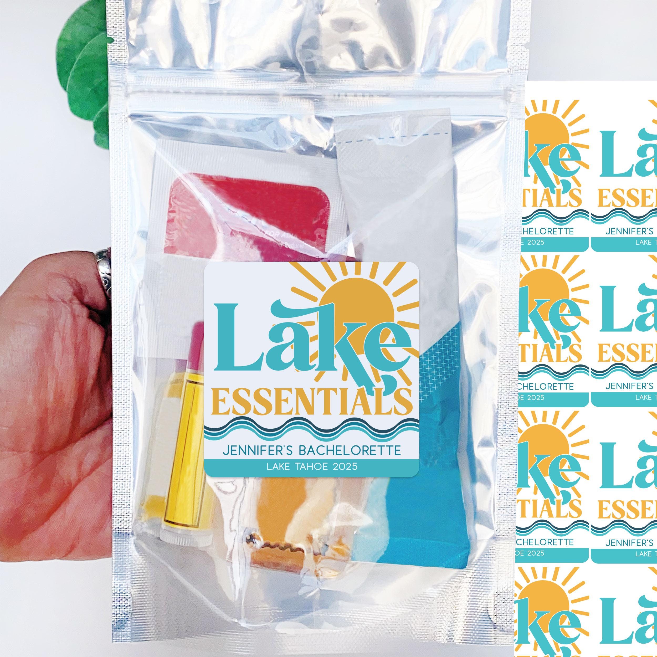 Custom Lake Essentials Labels + Resealable Bag Kit | Camping Birthday ...