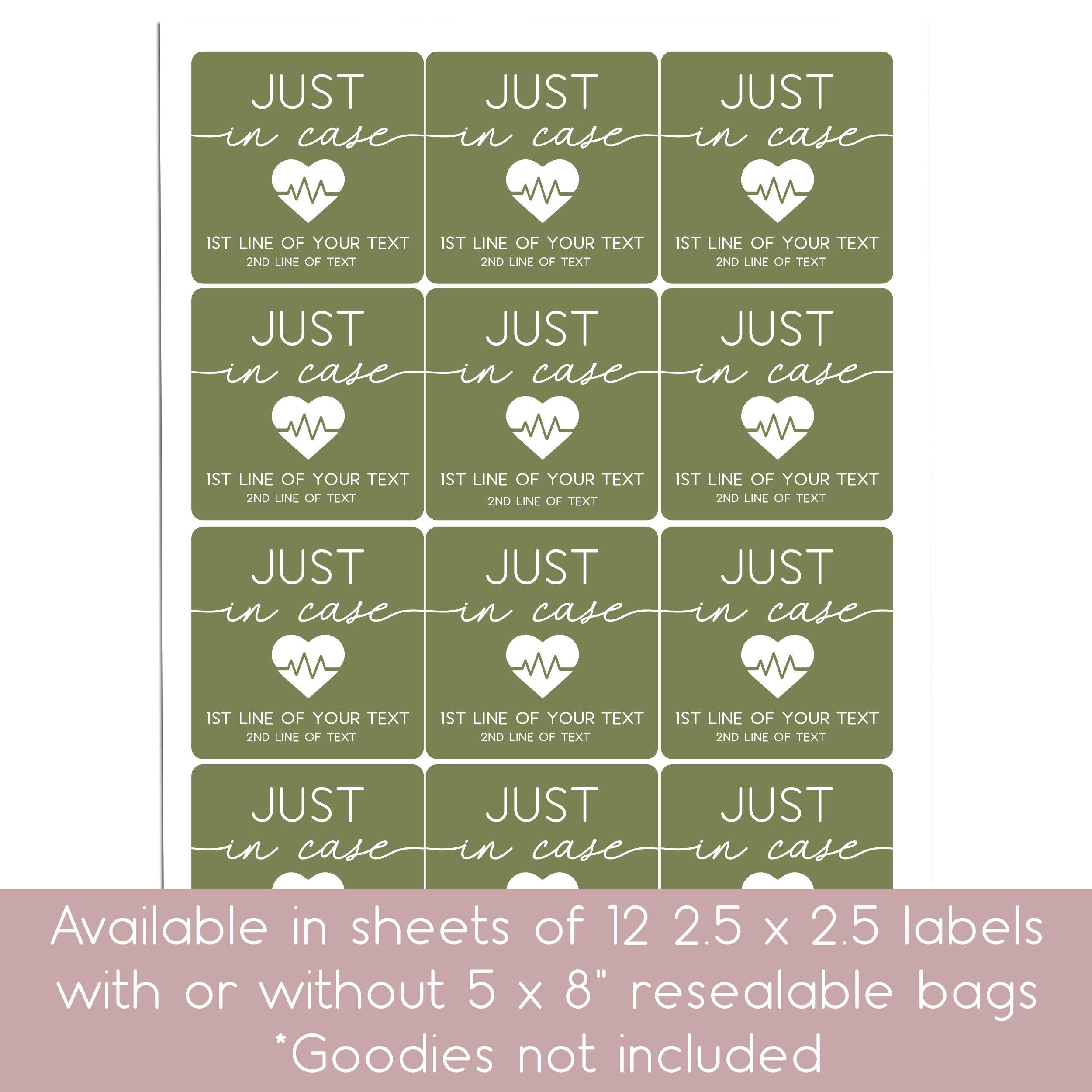 Just in Case Recovery Kit Labels + Bags for Wedding | Personalized ...
