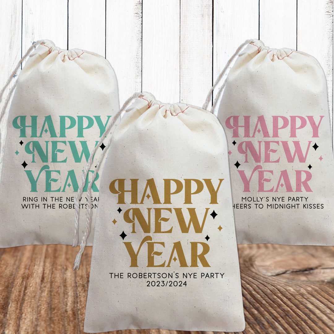 New Year’s Favor Bags, Custom Happy New Year Party Favors, New Years ...