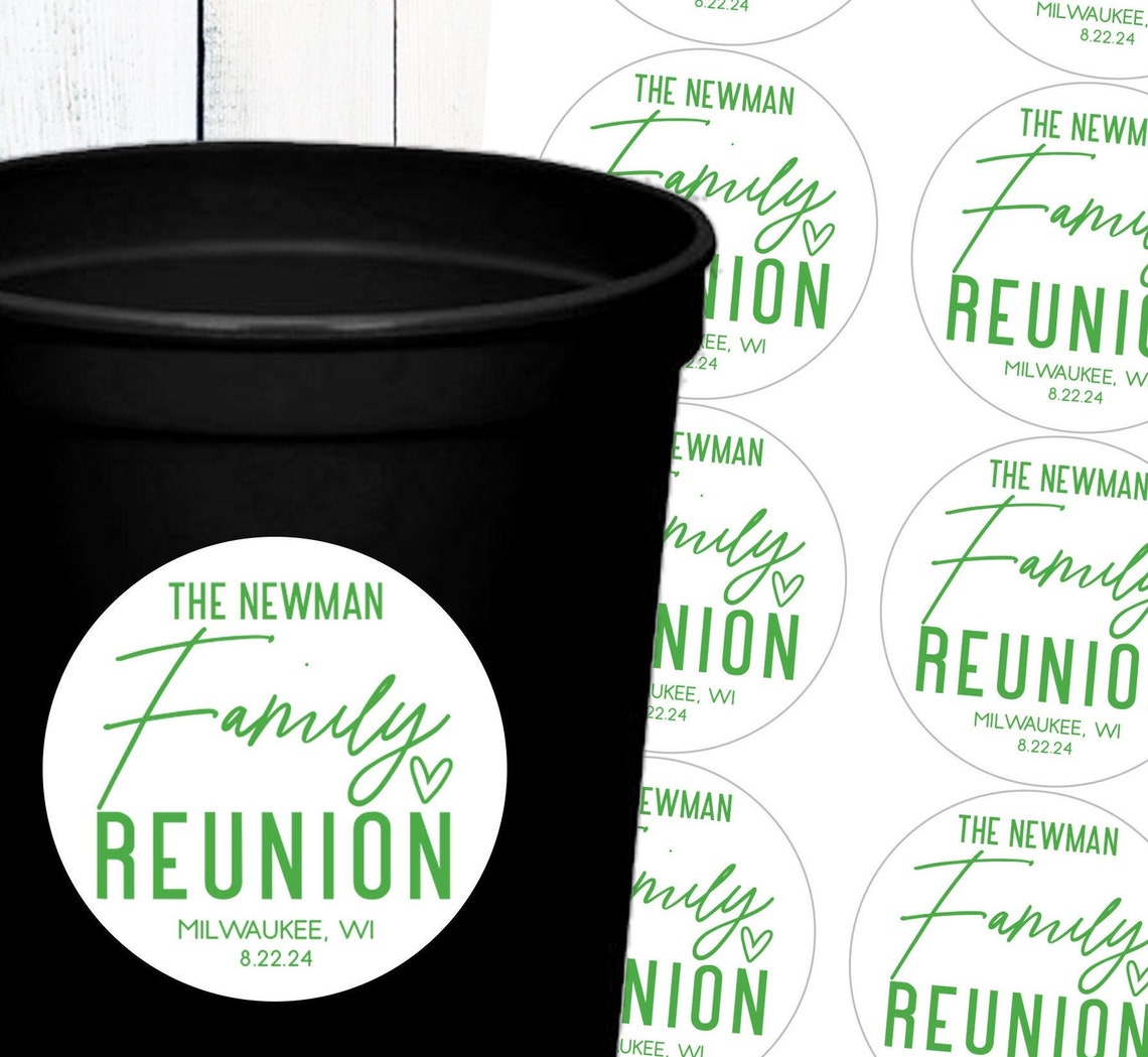 Family Reunion Stickers - Custom Reunion Favor Labels - Waterproof Cup ...