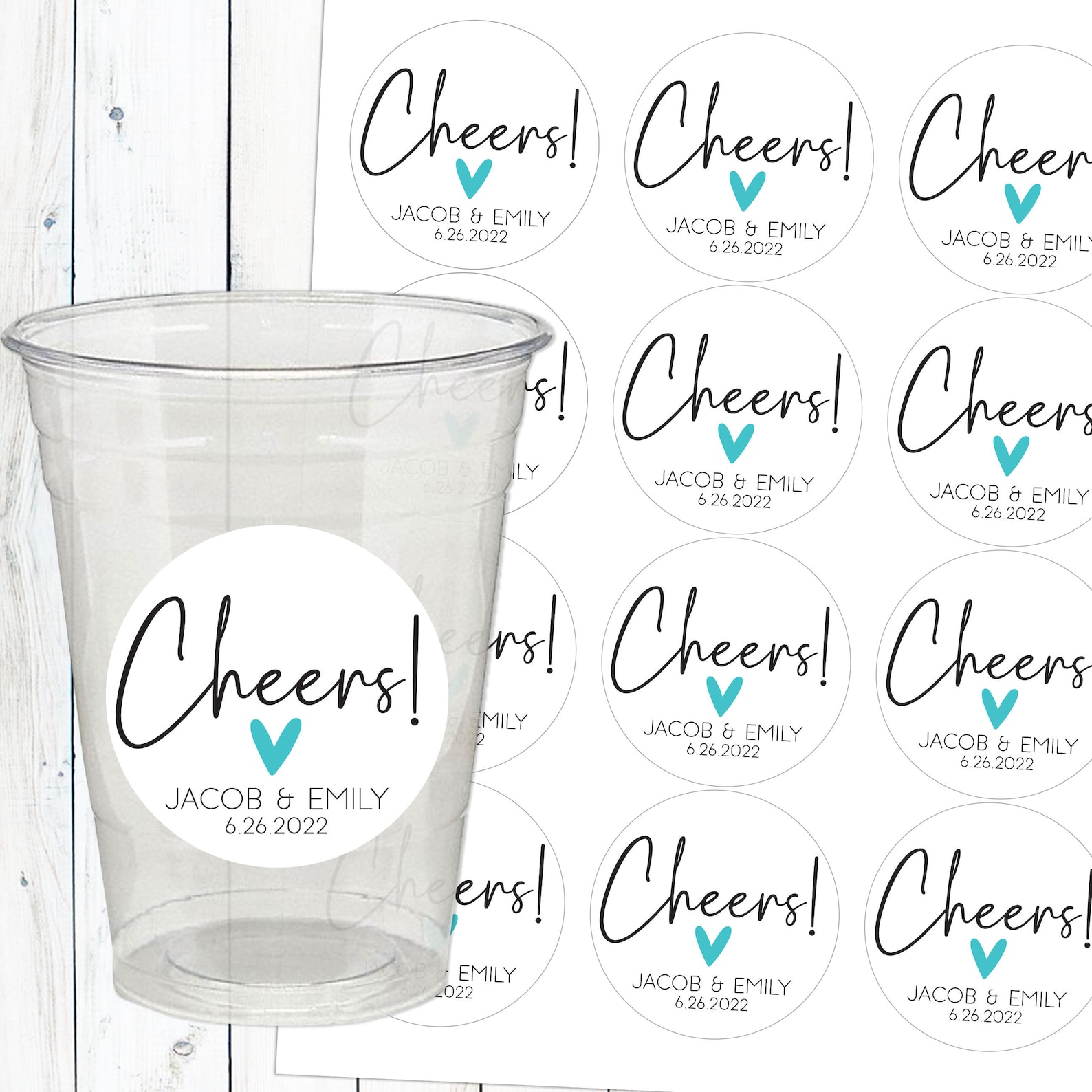 Custom Cup Stickers for Modern Wedding Engagement Party | Etsy