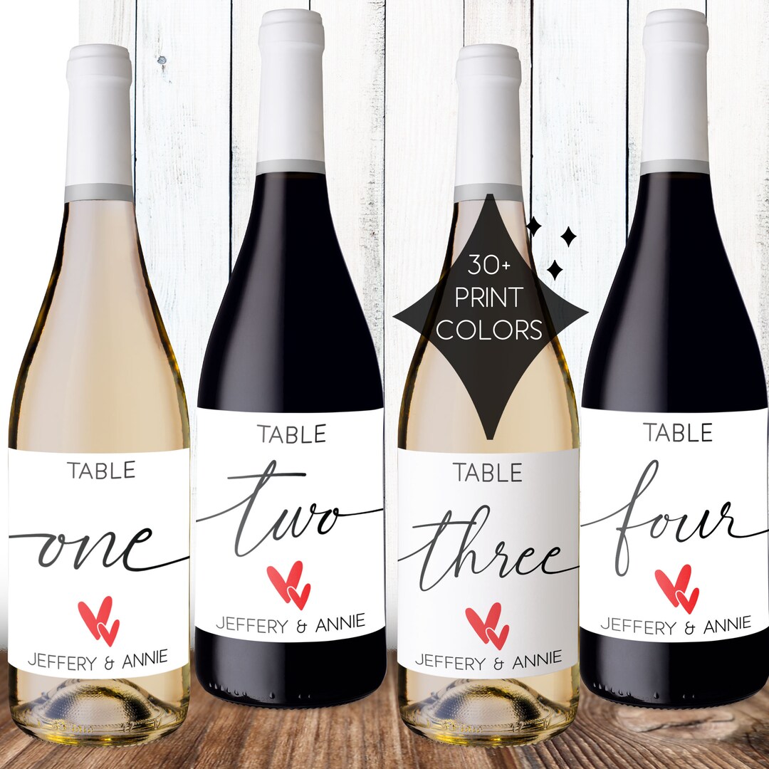 Table Number Wine Labels - Wedding Table Numbers - Custom Wine Labels ...