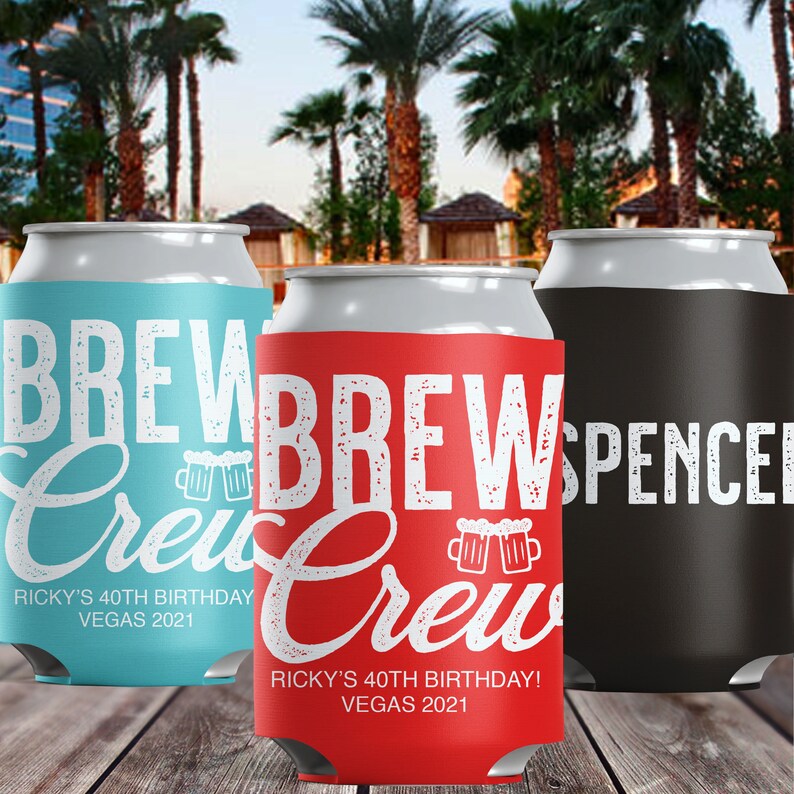 Custom Bachelor Party Can Coolers Beer Brew Crew Beer Birthday - Etsy
