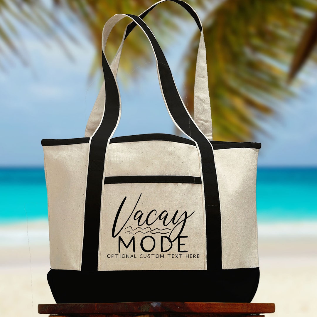 Custom Vacation Tote Bag - Vacay Mode Canvas Beach Tote - Personalized ...