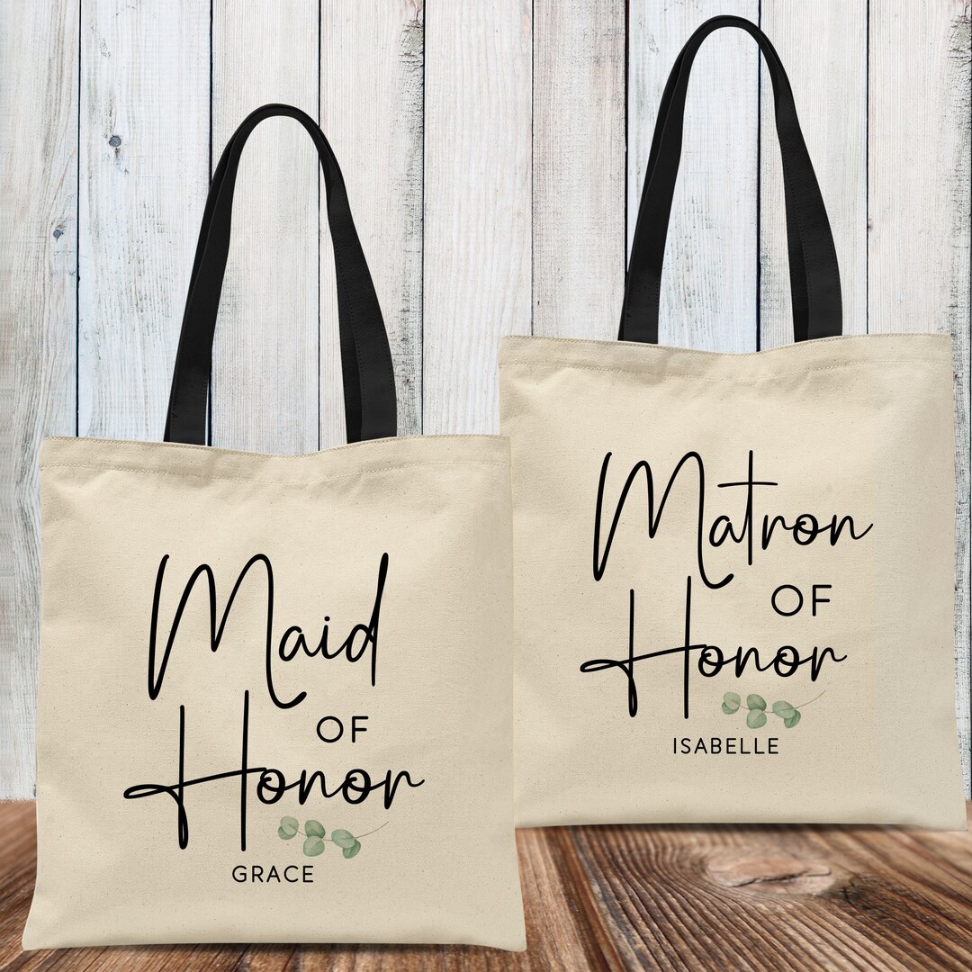 Eucalyptus Maid of Honor Tote Bag - Personalized Matron of Honor Tote ...