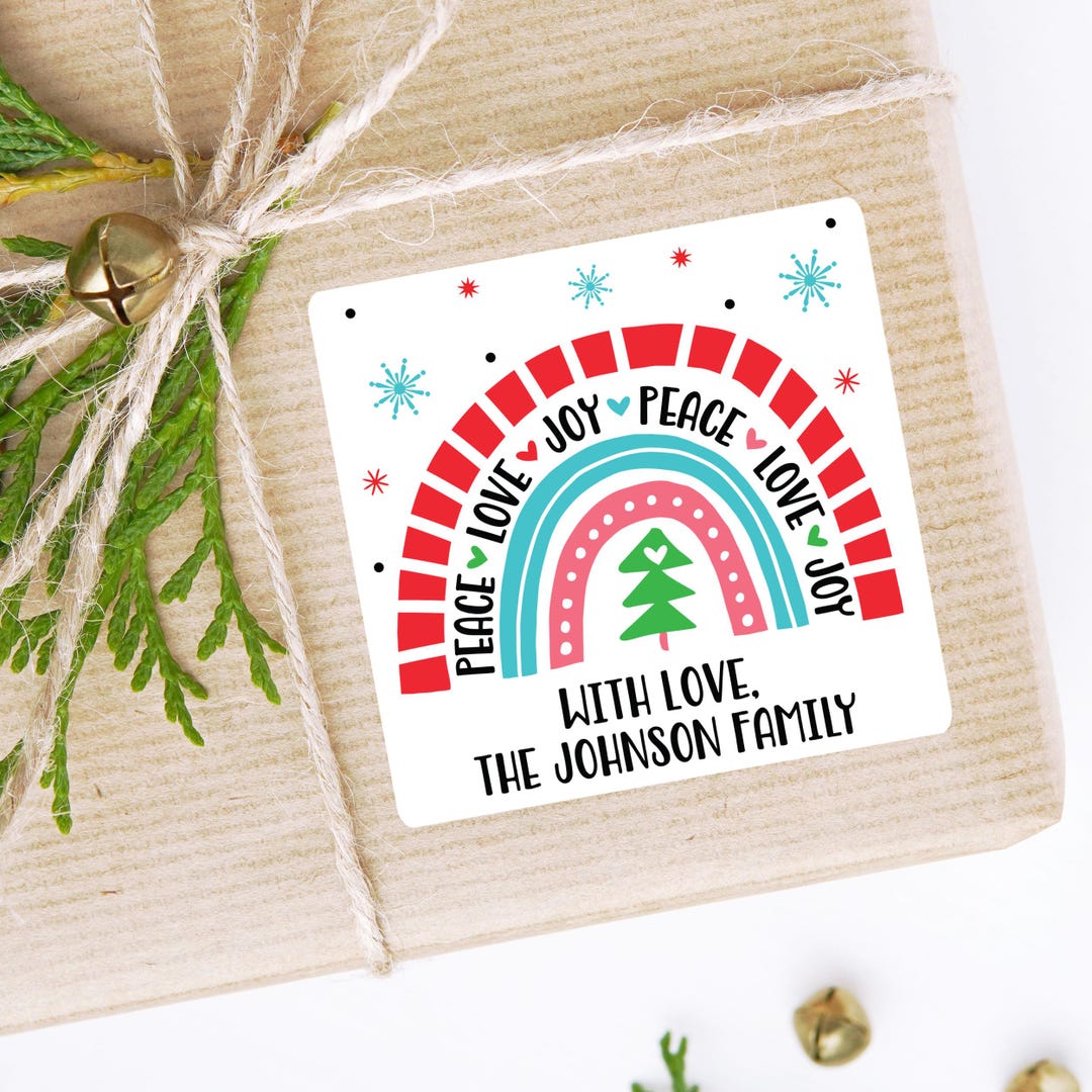 Custom Rainbow Christmas Gift Labels, Personalized Holiday Gift Wrap ...