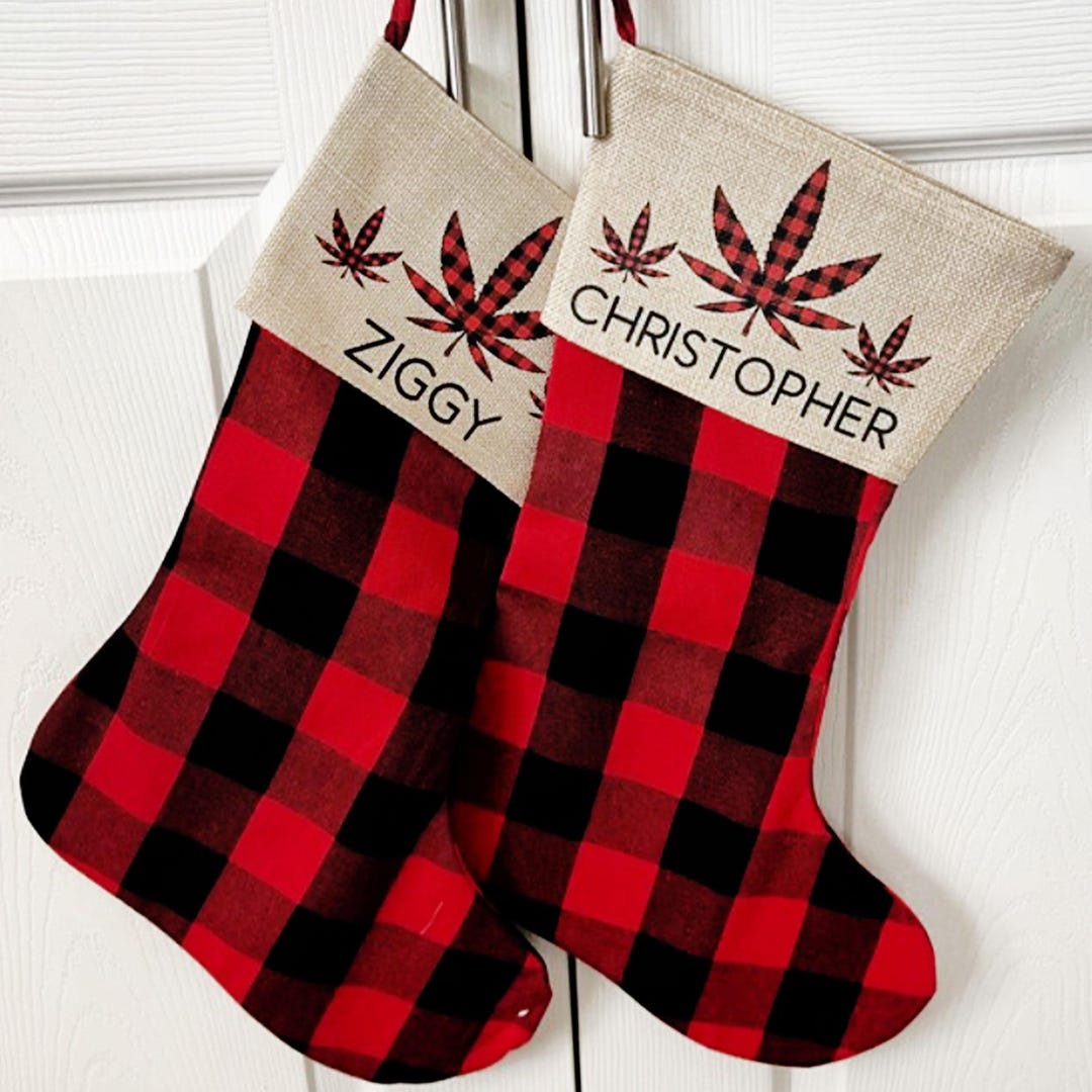 Buffalo Plaid Cannabis Christmas Stockings With Name: Personalized ...