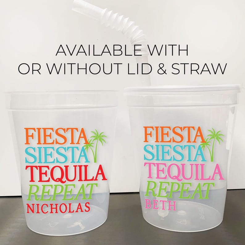 Personalized Fiesta Siesta Tequila 16oz Party Cups | Custom Beach ...