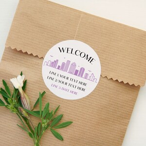 Custom Texas Wedding Welcome Bag Labels - Dallas or Austin Skyline ...