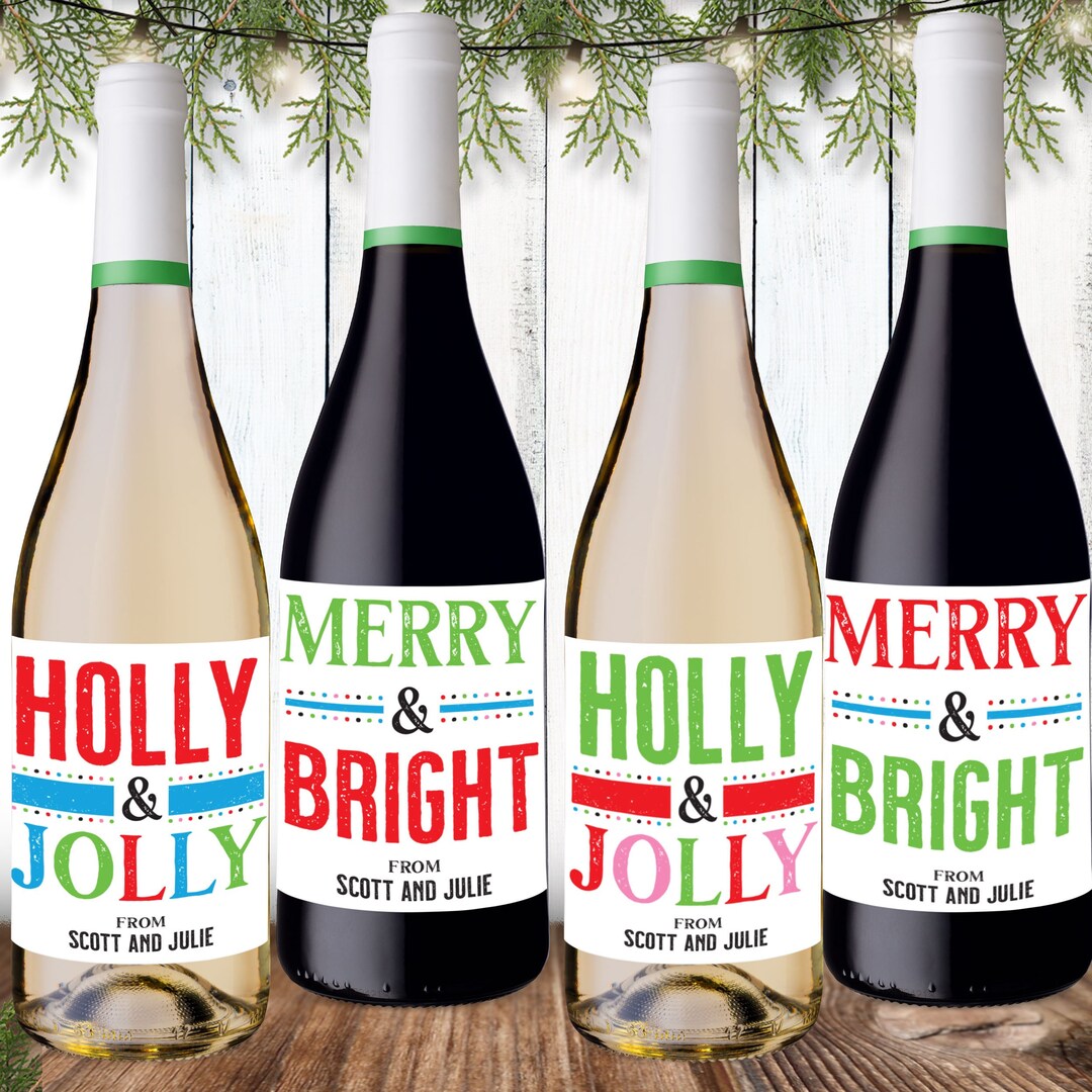 Holiday Wine Labels - Personalized Wine Tags - Custom Wine Bottle ...