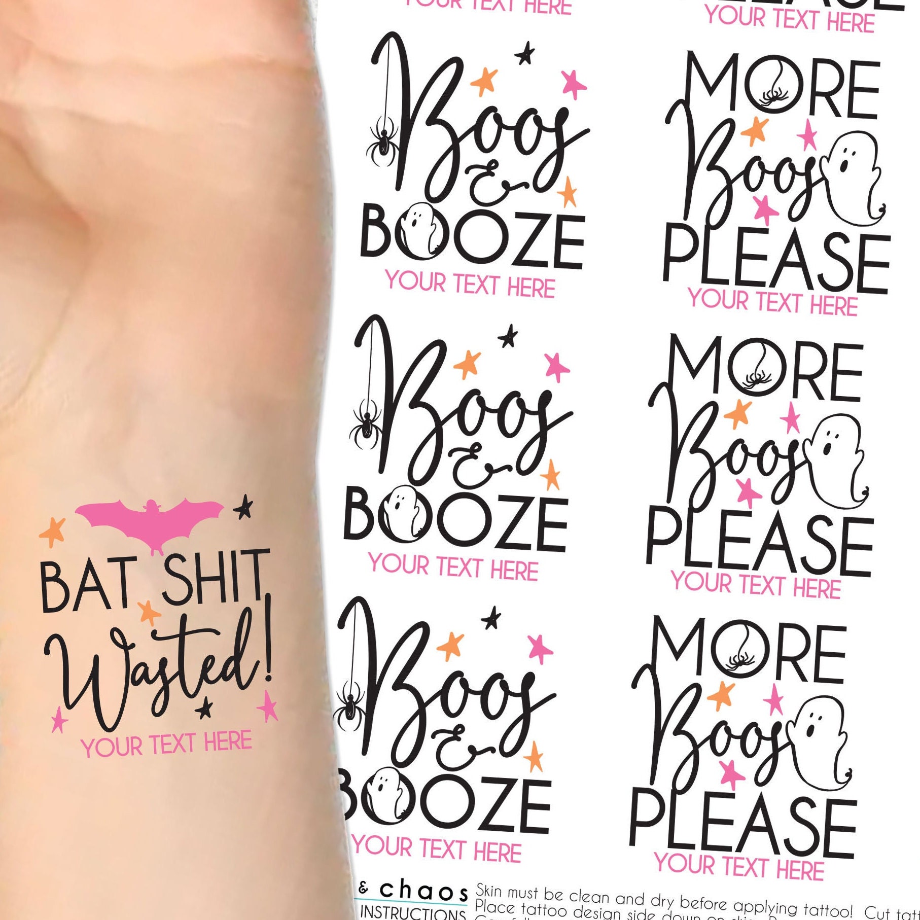 Halloween Bachelorette Tattoos Boos and Booze Spooky - Etsy