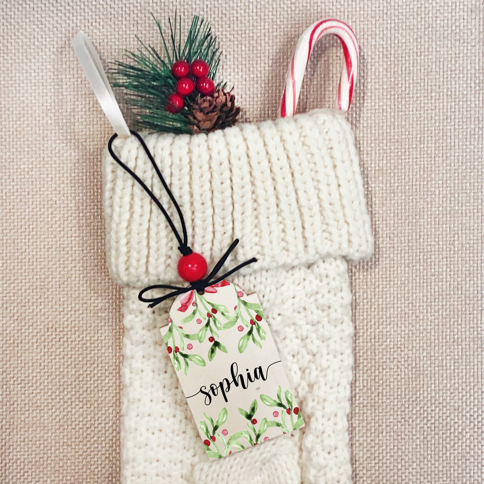 Personalized Wood Stocking Tags: Watercolor Holly Christmas Decor - Etsy