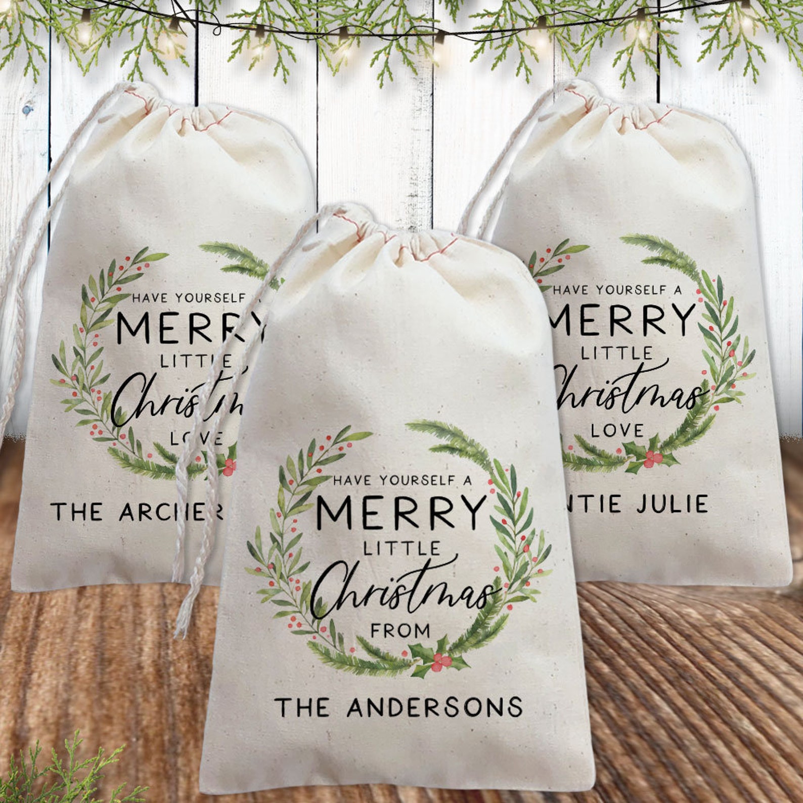 Canvas Christmas Gift Bag Set with Personalization Custom | Etsy