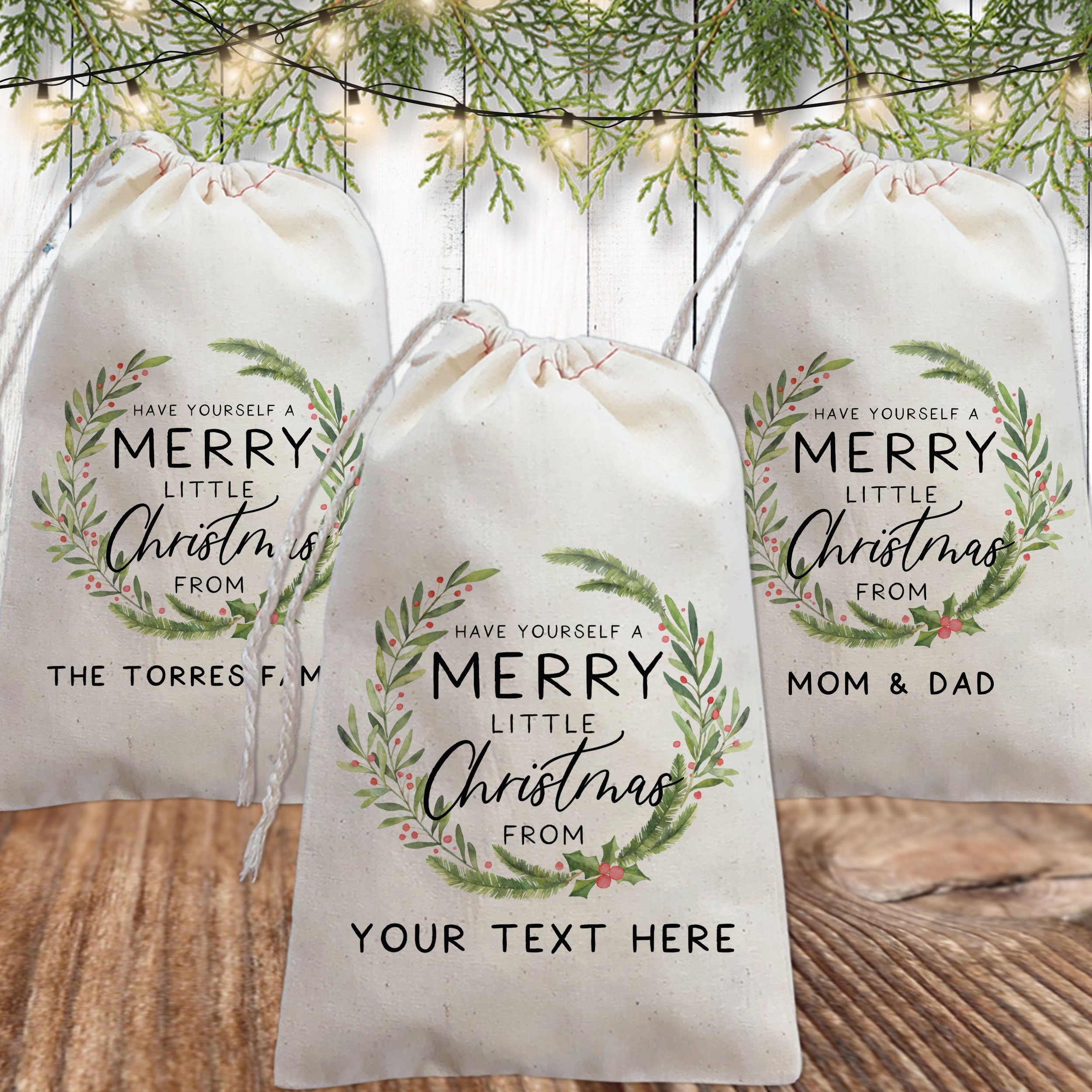 Canvas Christmas Gift Bag Set With Personalization - Custom Holiday ...