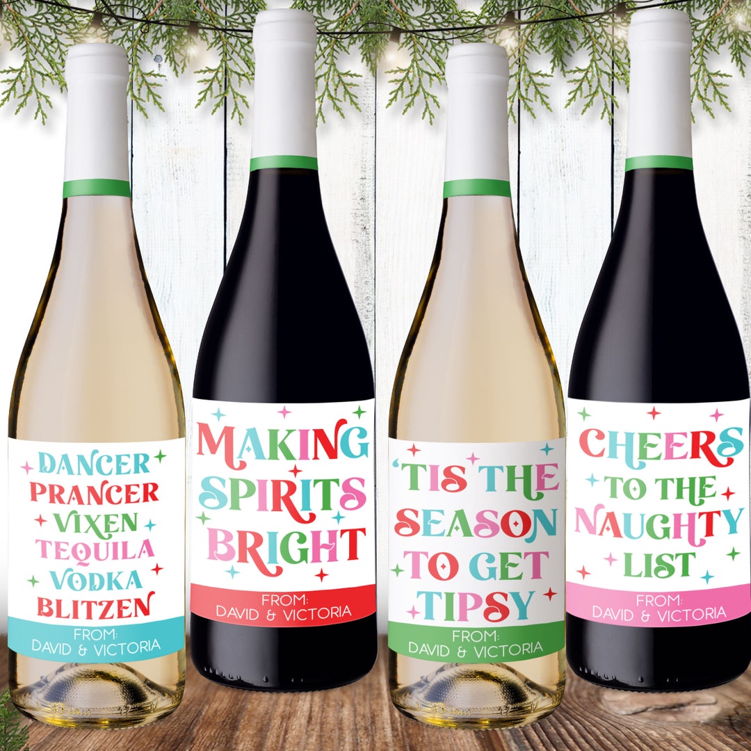 Funny Christmas Wine Labels, Personalized Holiday Wine Bottle Labels ...