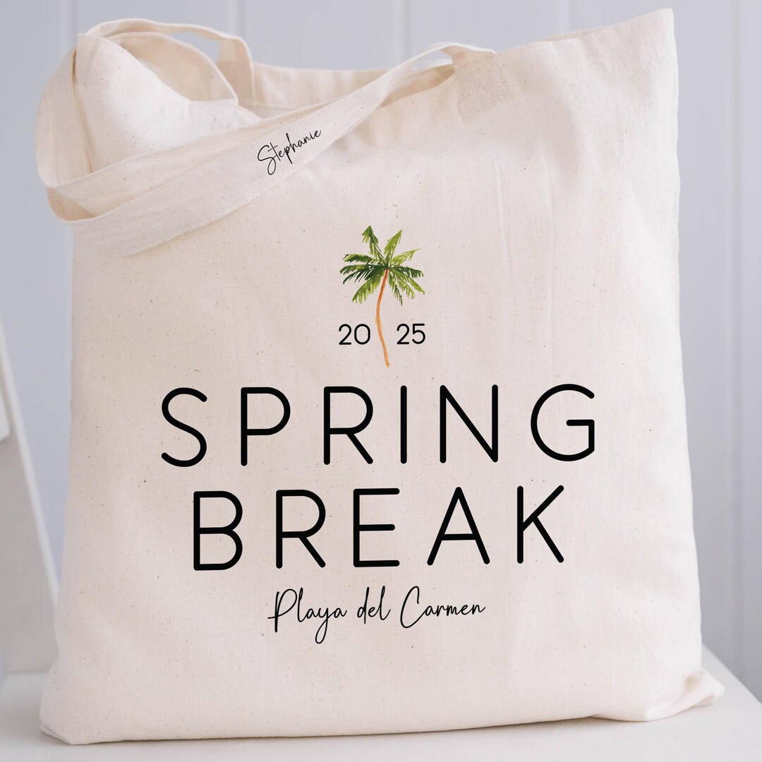 Spring Break Palm Tree Custom Destination Tote Bags, Beach Party Bags ...