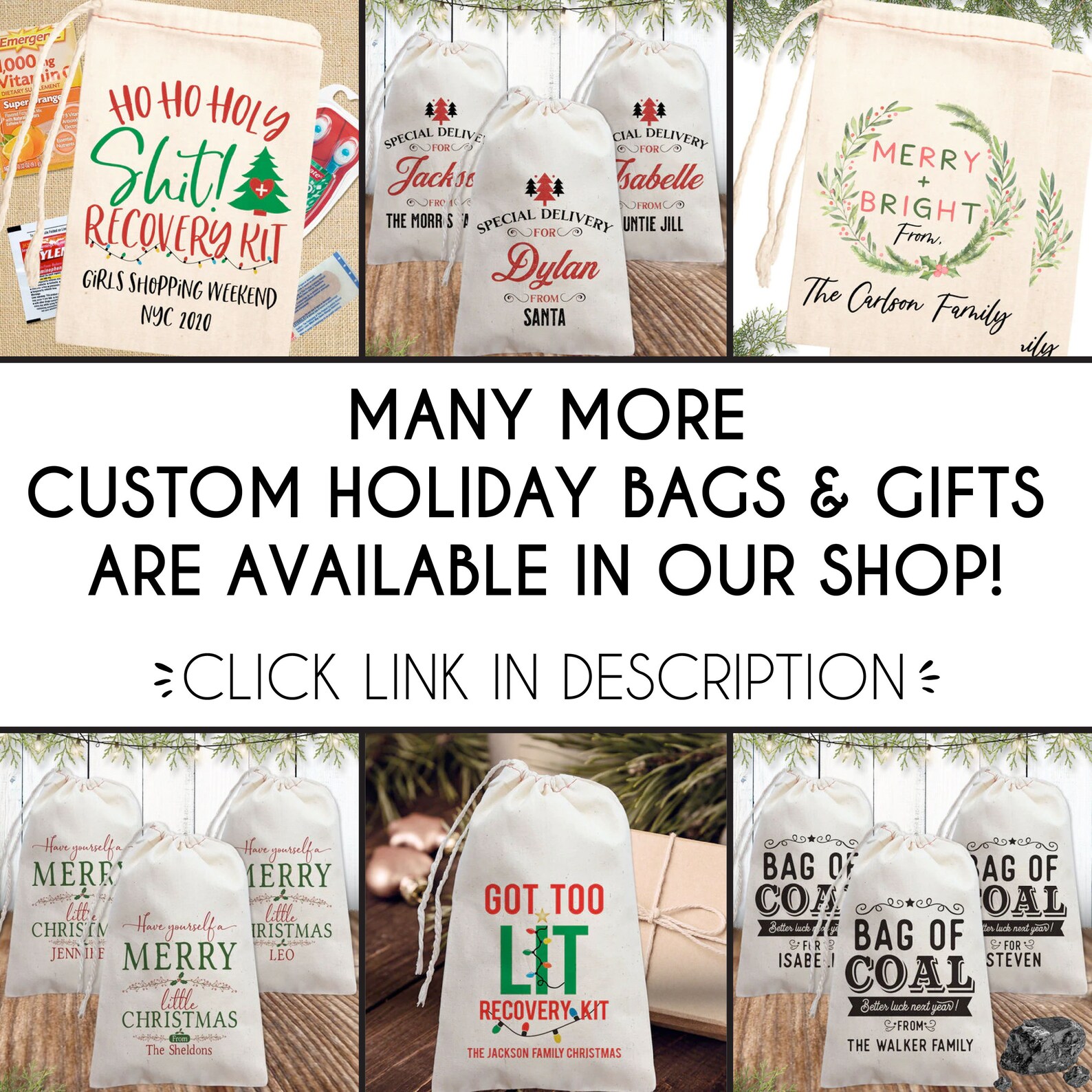 Canvas Christmas Gift Bag Set with Personalization Custom | Etsy