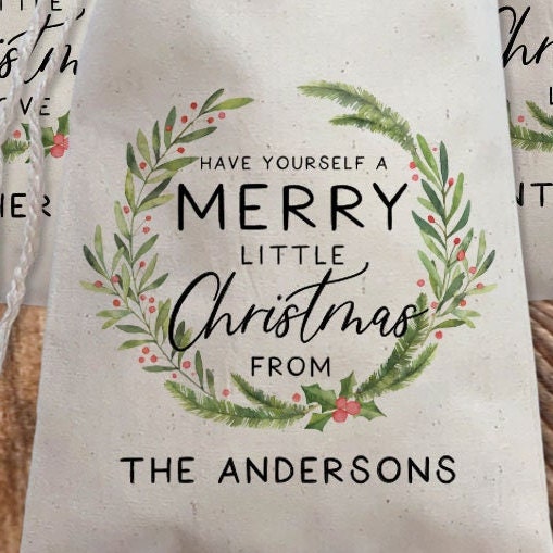 Canvas Christmas Gift Bag Set With Personalization - Custom Holiday ...