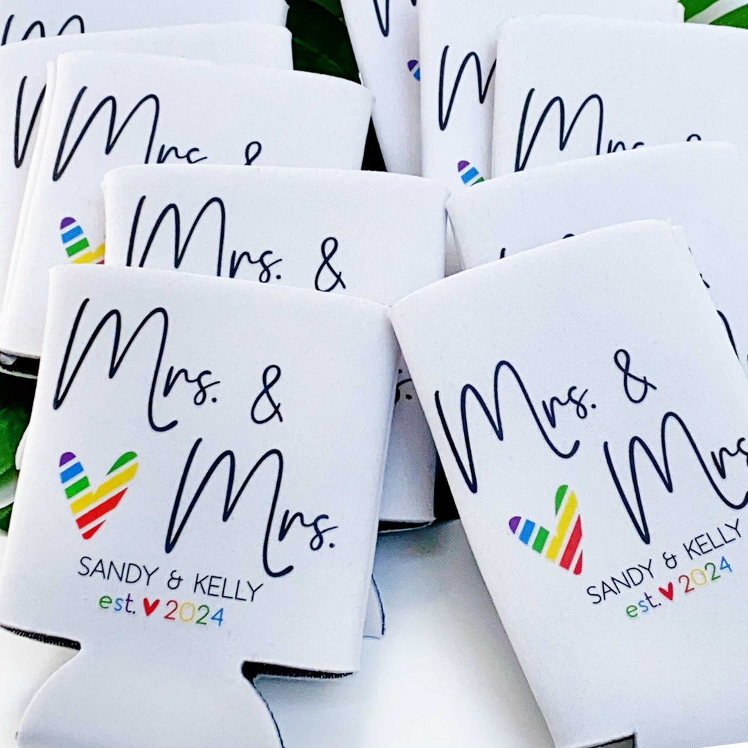 Gay Wedding Favors Custom Can Coolers With Rainbow Heart
