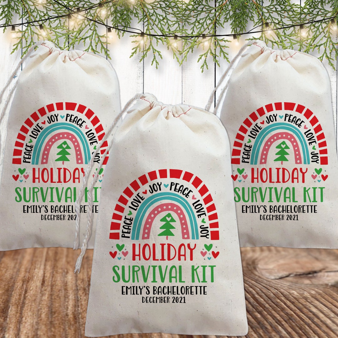 Holiday Survival Kit Bags - Boho Christmas Party Favor Bags ...