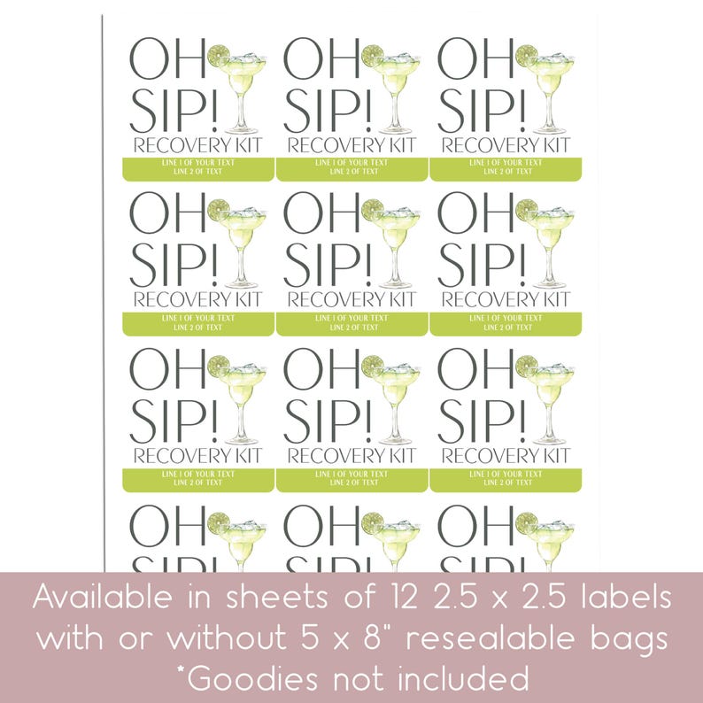 Custom Margarita Recovery Kit Labels + Resealable Bags, Mexico Trip ...