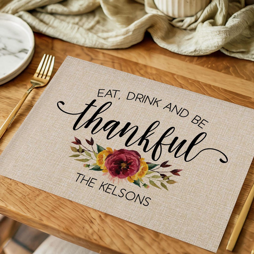 Custom Eat, Drink & Be Thankful Fall Placemats: Personalized Autumn ...