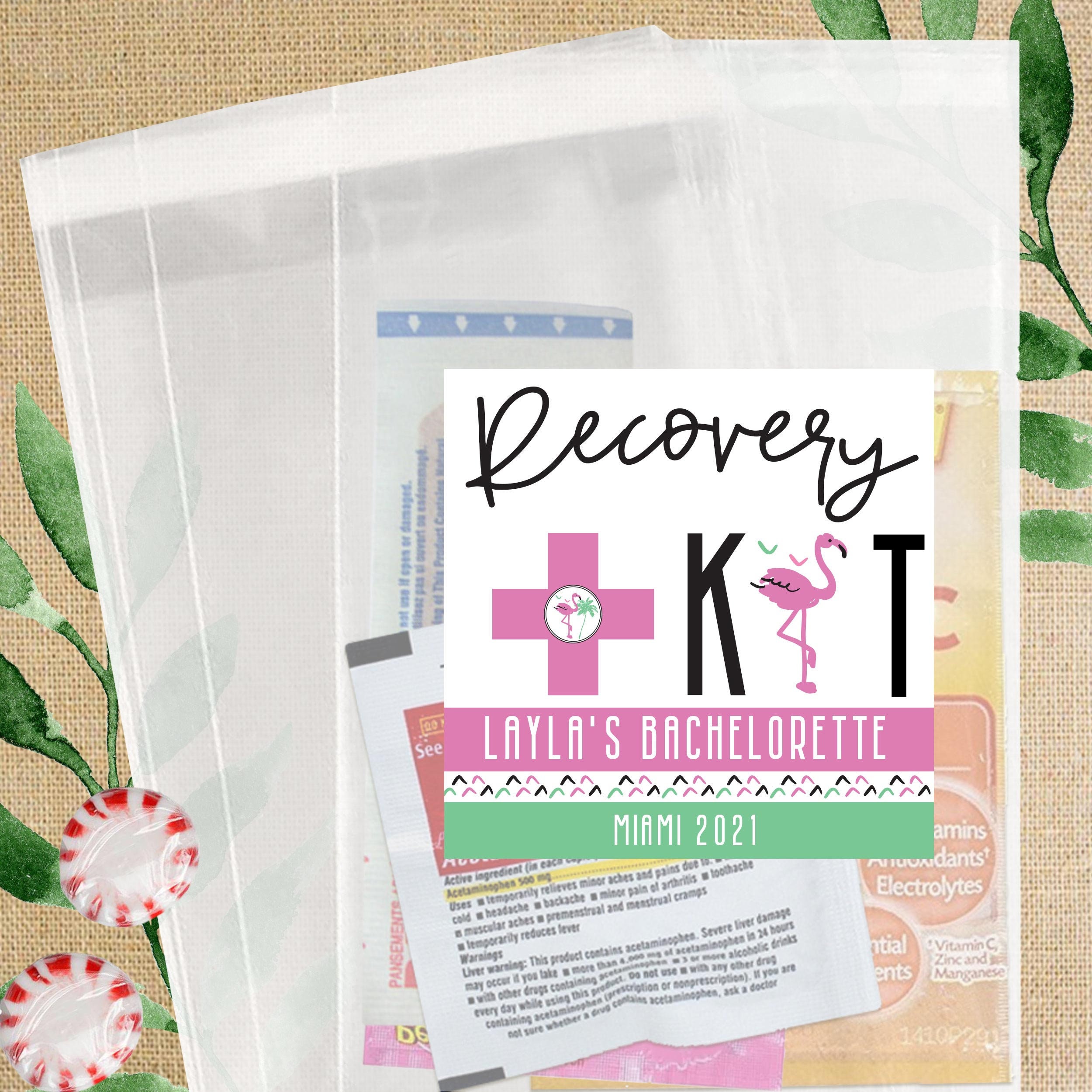 Flamingo Hangover Kit Bag Labels Recovery Kit Stickers for | Etsy